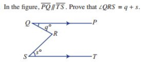Solved In the figure, PQ//TS. Prove that ∠QRS=q+s. | Chegg.com
