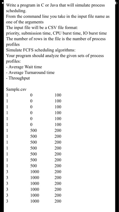 Solved Write a program in C or Java that will simulate | Chegg.com