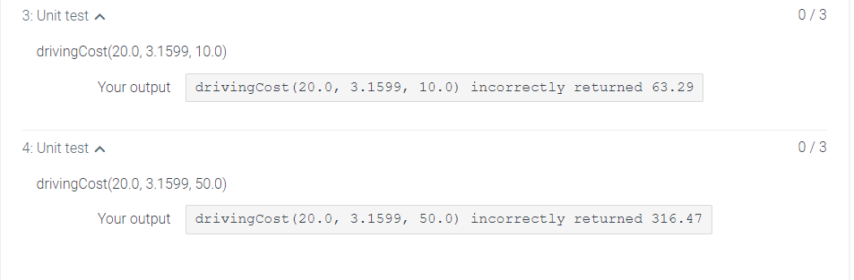 Solved LAB ACTIVITY 7.11.1: LAB: Driving cost-methods 4/10 | Chegg.com Solved LAB ACTIVITY 7.11.1: LAB: Driving cost-methods 4/10 | Chegg.com