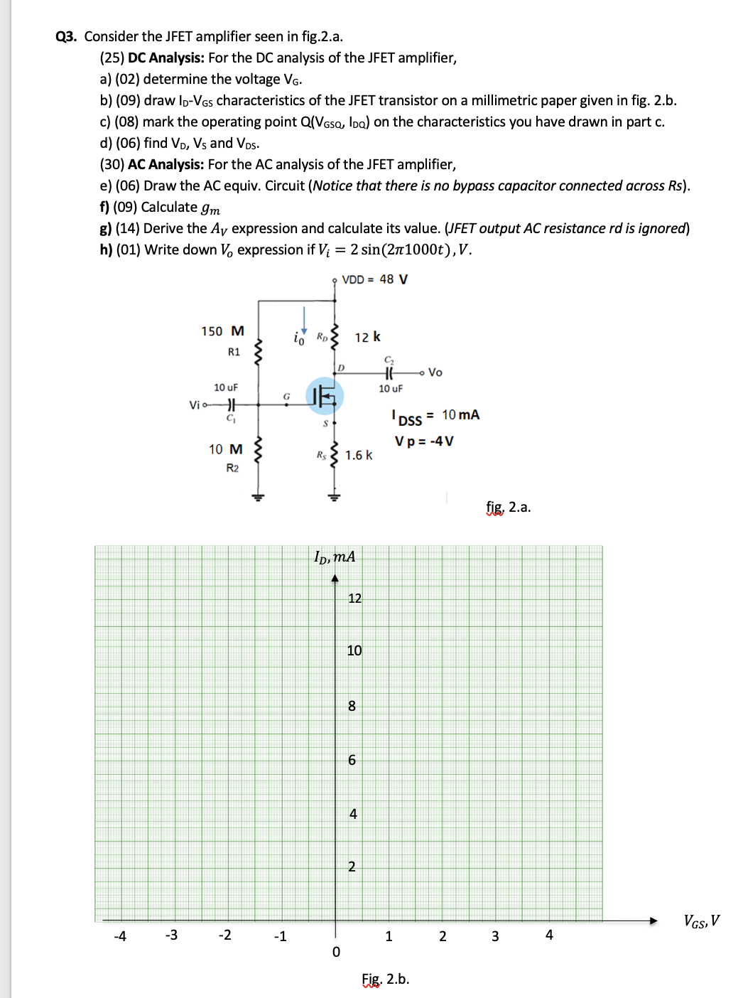 Solved Q3. ﻿Consider the JFET amplifier seen in fig.2.a.(25) | Chegg.com