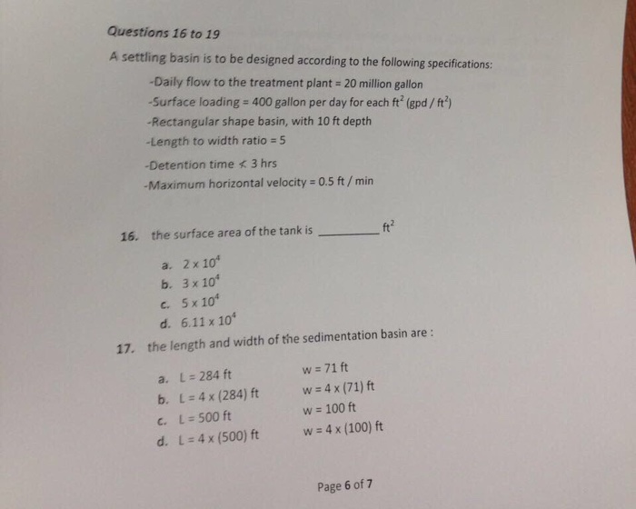 Solved A settling basin is to be designed according to the | Chegg.com