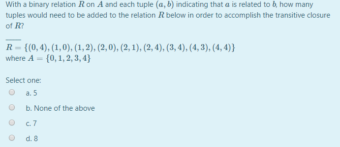 Solved With a binary relation Ron A and each tuple (a, b) | Chegg.com