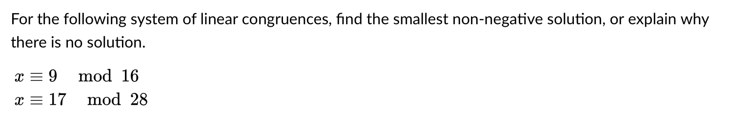 Solved For The Following System Of Linear Congruences Find Chegg