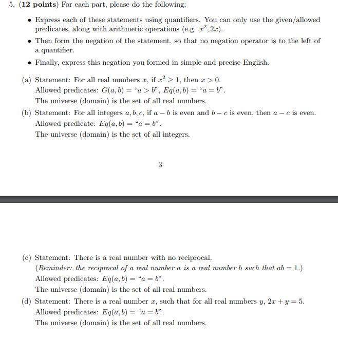 Solved 5. (12 points) For each part, please do the | Chegg.com