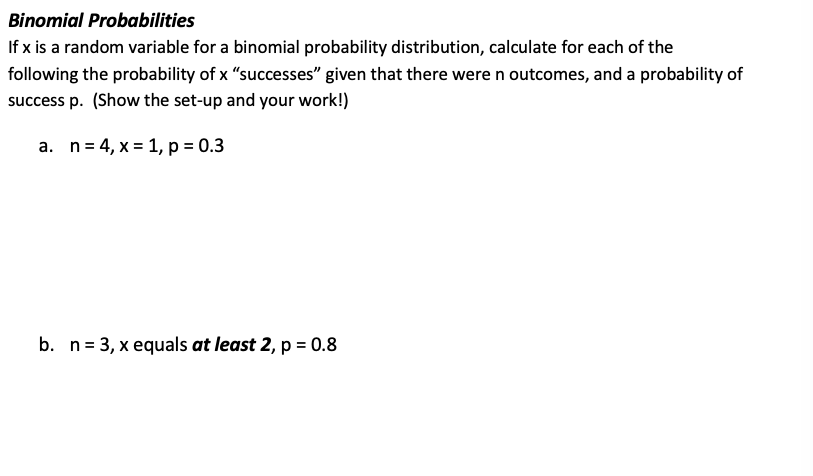 Solved Binomial Probabilities If x is a random variable for | Chegg.com