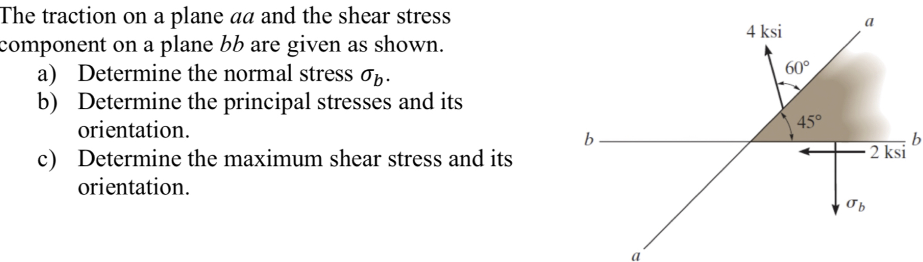 Solved The traction on a plane aa and the shear stress | Chegg.com