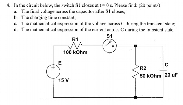 Solved 4. In the circuit below, the switch S1 closes at t 0 | Chegg.com