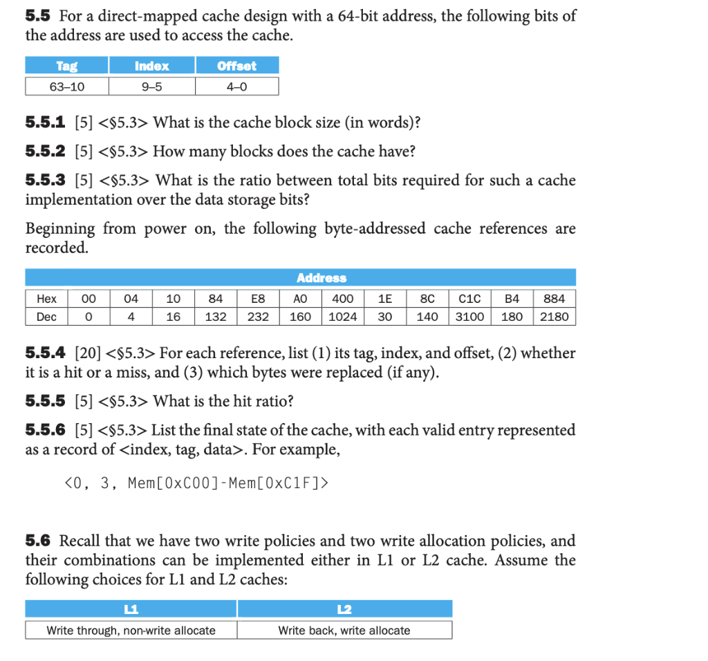 Solved 5.5 For a direct-mapped cache design with a 64-bit | Chegg.com