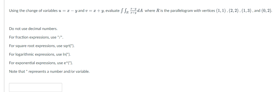 Solved Using the change of variables u = 1 – y and v = x + | Chegg.com