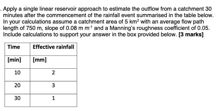 . Apply a single linear reservoir approach to | Chegg.com