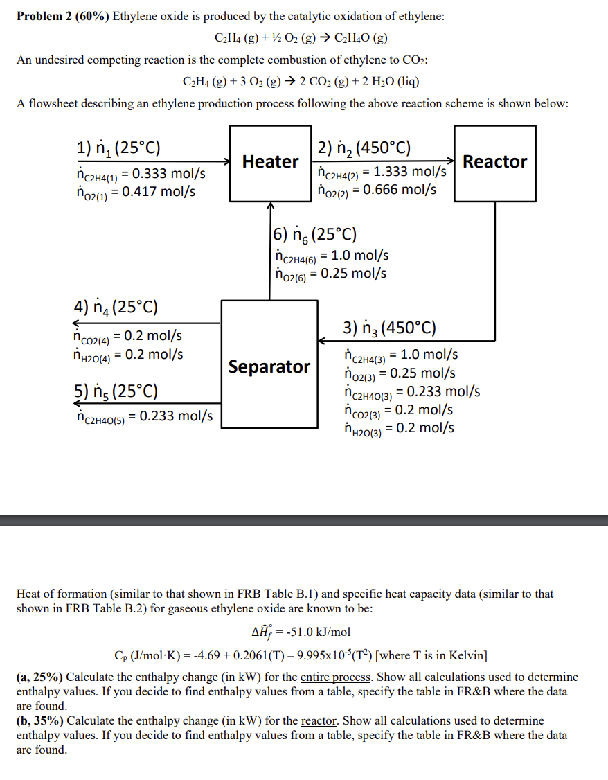 Solved Problem 2(60%) ﻿Ethylene oxide is ﻿produced by ﻿the | Chegg.com