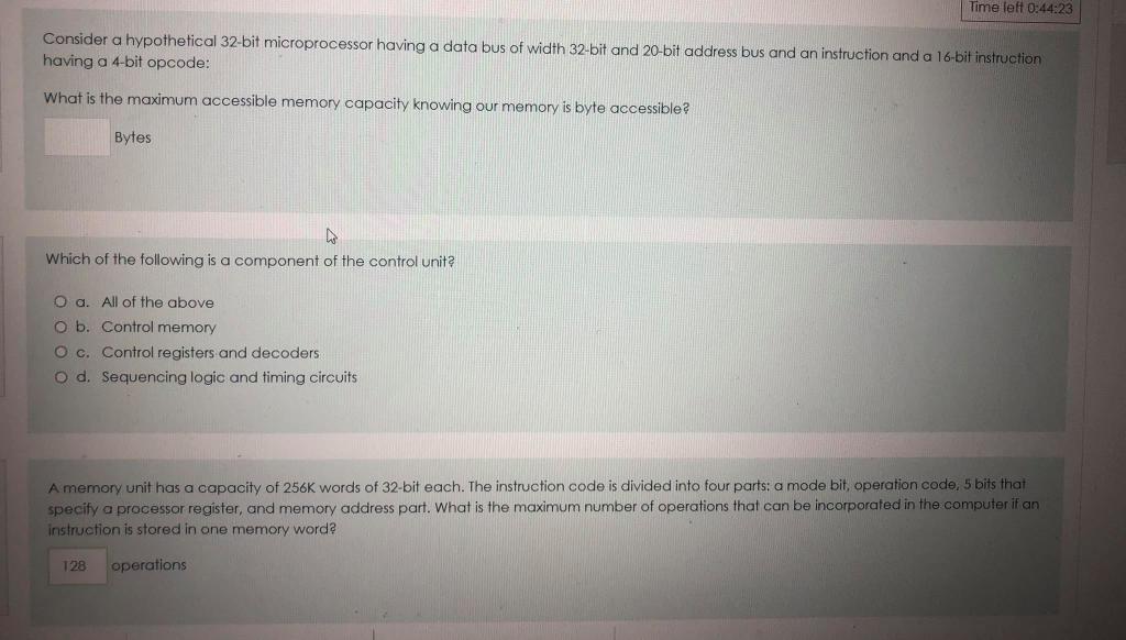 Solved Time left 0:44:23 Consider a hypothetical 32-bit | Chegg.com