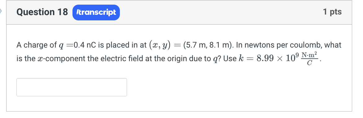 Solved Question 181 ﻿ptsA charge of q=0.4nC ﻿is placed in at | Chegg.com