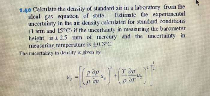 Solved 1.40 Calculate the density of standard air in a | Chegg.com