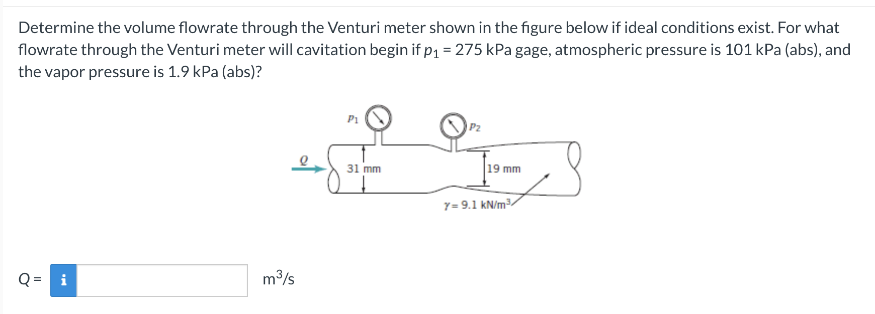 Solved Determine the volume flowrate through the Venturi | Chegg.com