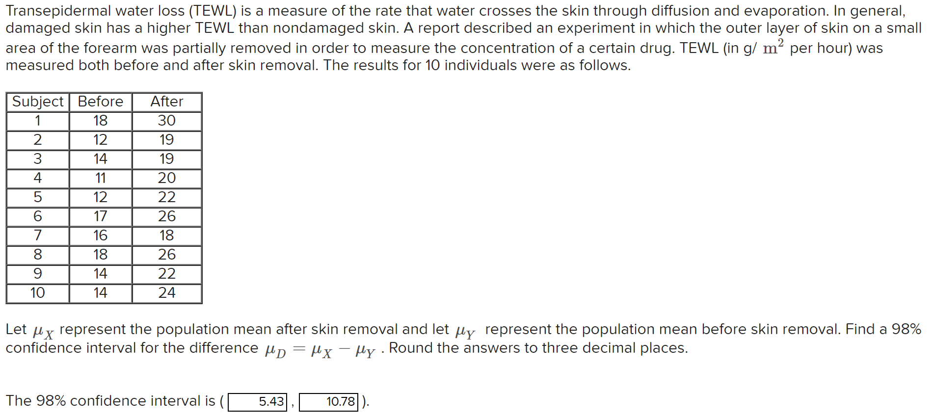 Solved Transepidermal water loss (TEWL) is a measure of the | Chegg.com