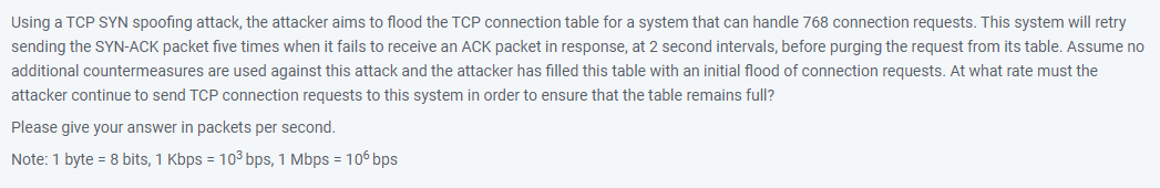 Solved Using a TCP SYN spoofing attack, the attacker aims to | Chegg.com