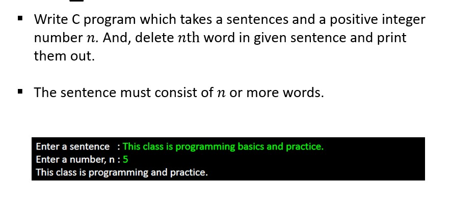 Solved Write C program which takes a sentences and a | Chegg.com