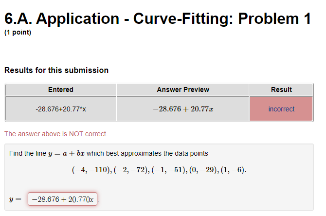 Solved 6.A. Application - Curve-Fitting: Problem 1 (1 point) | Chegg.com