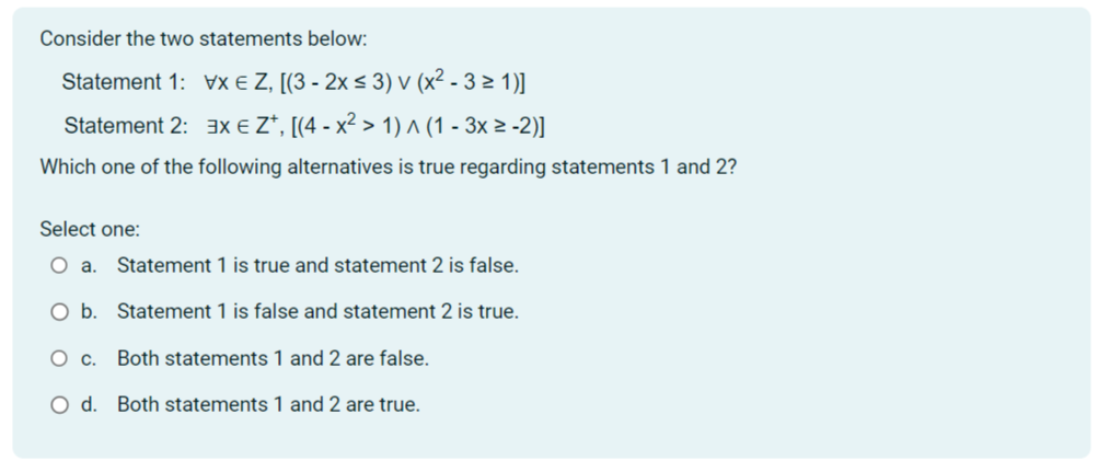 Solved Consider the two statements below: Statement 1: \\( | Chegg.com