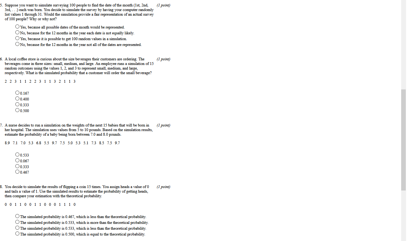 Solved (1 point) 5. Suppose you want to simulate surveying | Chegg.com Solved (1 point) 5. Suppose you want to simulate surveying | Chegg.com