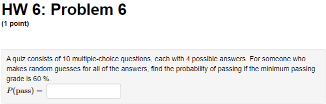 Solved HW 6: Problem 6 (1 point) A quiz consists of 10 | Chegg.com