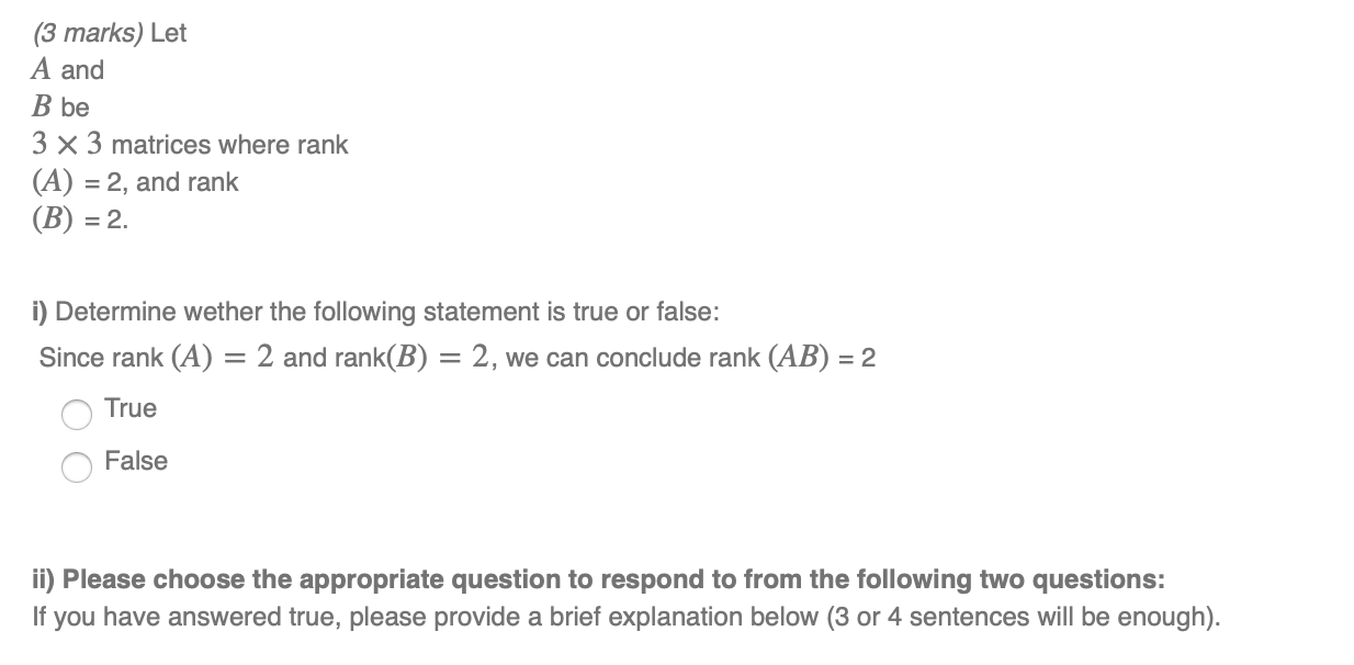 Solved (3 marks) Let A and B be 3 x 3 matrices where rank | Chegg.com