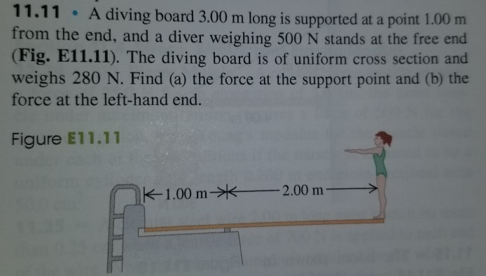 Solved 11.11. A diving board 3.00 m long is supported at a | Chegg.com
