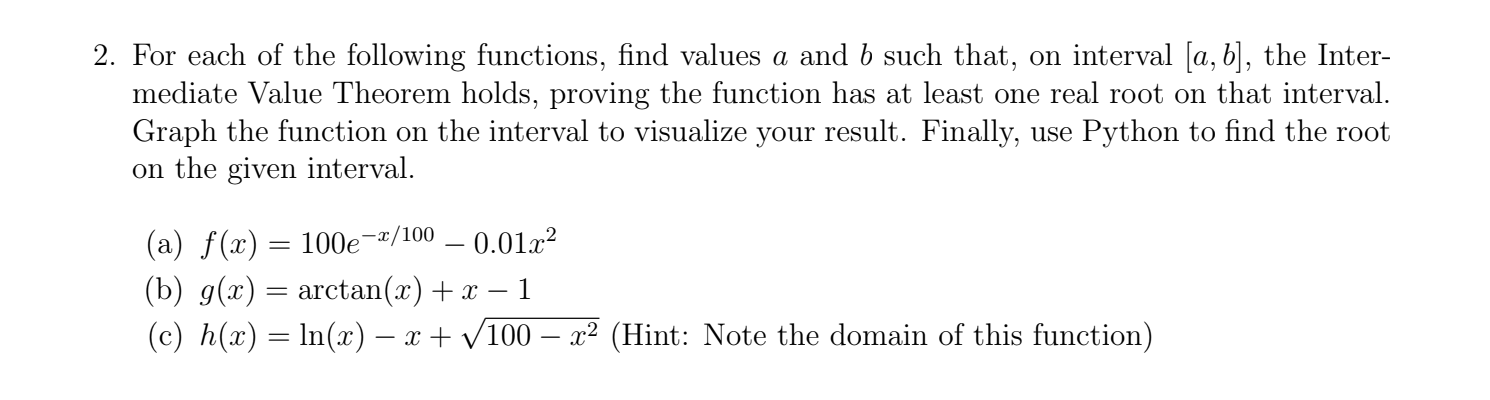 Solved 2. For each of the following functions, find values a | Chegg.com