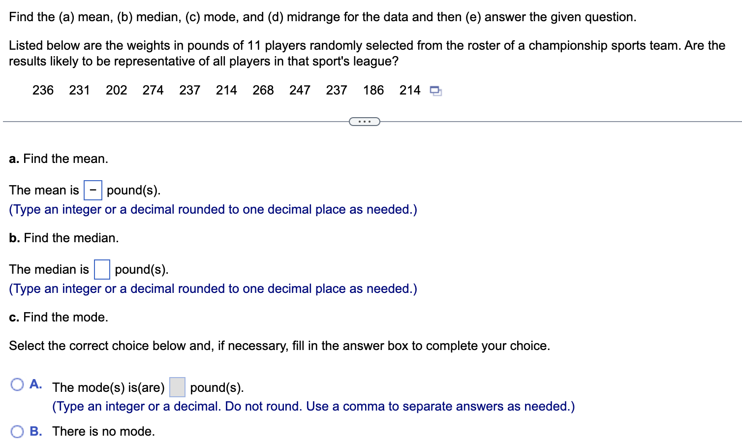 Solved Find the (a) mean, (b) median, (c) mode, and (d) | Chegg.com