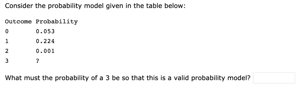 Solved Consider the probability model given in the table | Chegg.com