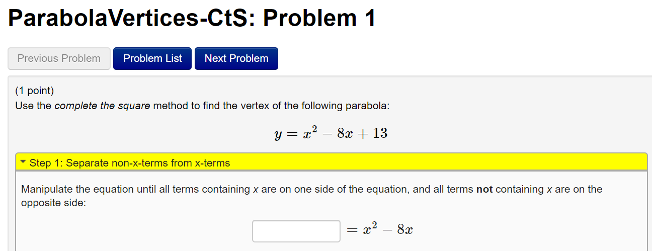 Solved ParabolaVertices-CtS: Problem 1 Previous Problem | Chegg.com