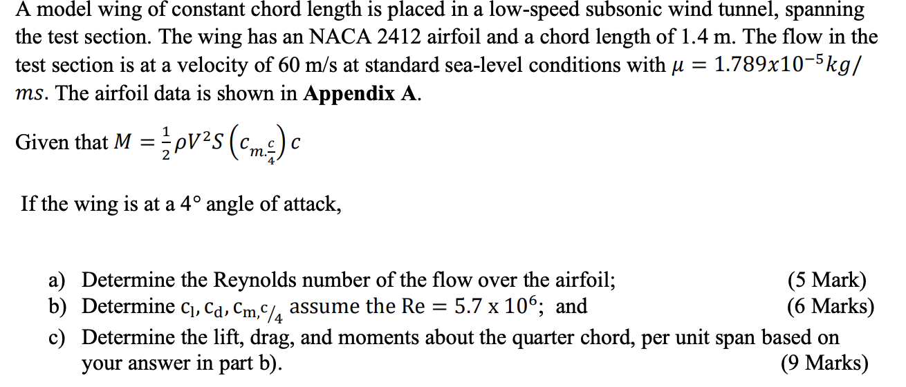 Solved A model wing of constant chord length is placed in a | Chegg.com