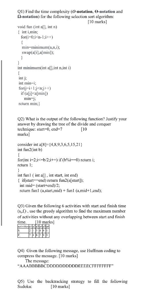 Solved Q1) Find the time complexity (0-notation, e-notation | Chegg.com