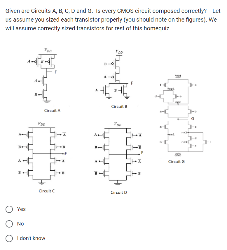 Solved Given are Circuits A, B, C, D and G. Is every CMOS | Chegg.com