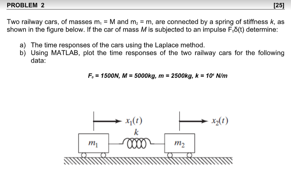 Solved PROBLEM 2 [25] Two railway cars, of masses m,M and m2 | Chegg.com