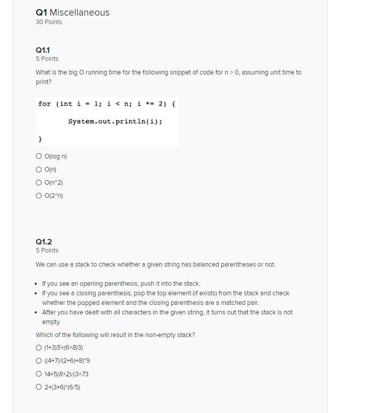 Solved Q1 Miscellaneous 30 Points Q1.1 5 Points What is the | Chegg.com