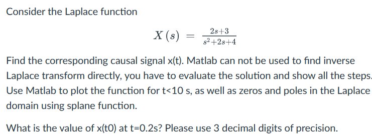 Solved Consider the Laplace function X(s)=s2+2s+42s+3 Find | Chegg.com