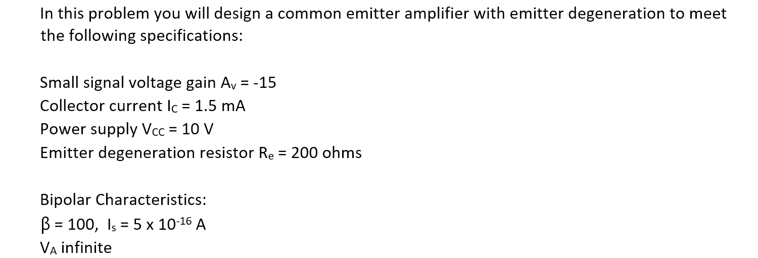 Solved In this problem you will design a common emitter | Chegg.com