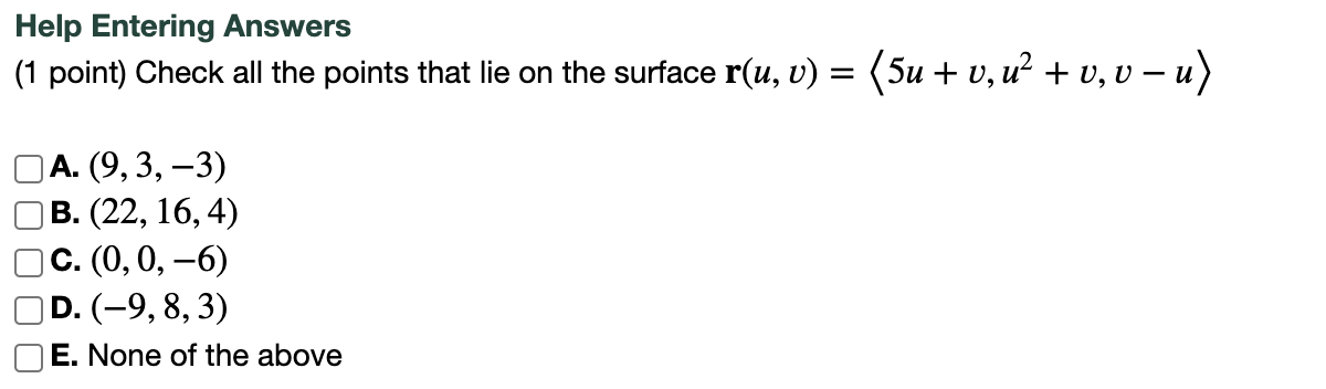 Solved Help Entering Answers (1 point) Check all the points | Chegg.com