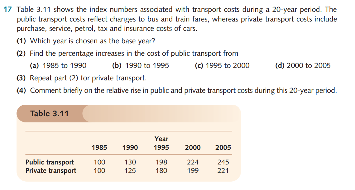Solved 7 Table 3.11 shows the index numbers associated with | Chegg.com