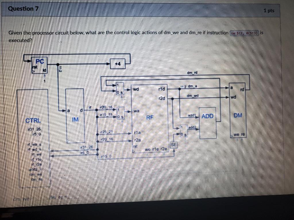 Solved Question 7 1 pts Given the processor circuit below, | Chegg.com