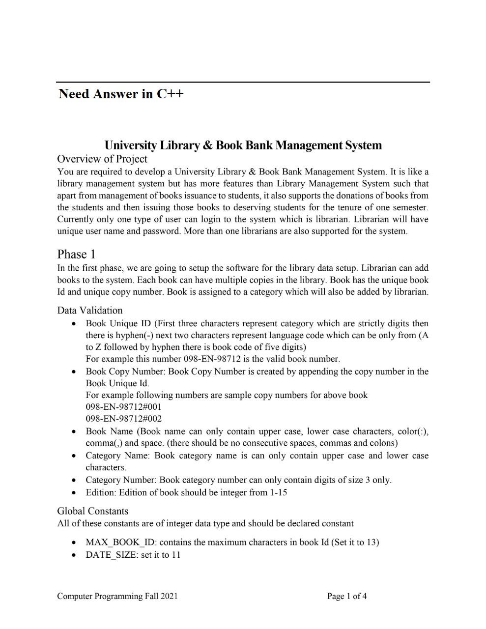 Solved Need Answer in C++ University Library & Book Bank | Chegg.com