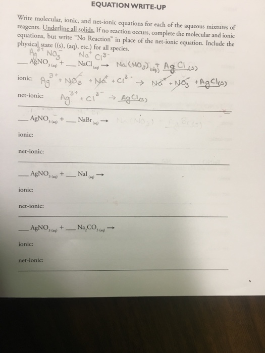 Solved EQUATION WRITE-UP Write molecular, ionic, and | Chegg.com