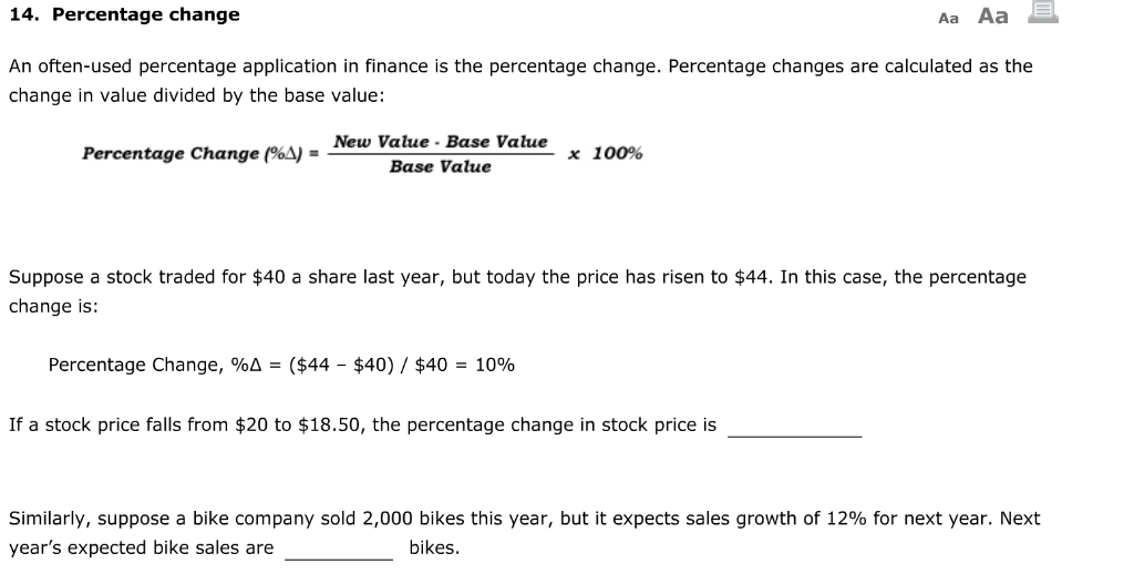 Solved 14. Percentage change An often-used percentage | Chegg.com