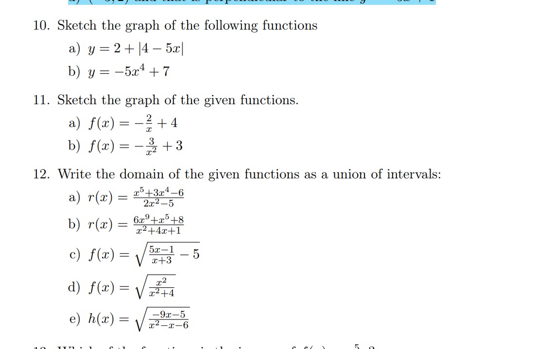 Solved 10. Sketch the graph of the following functions a) | Chegg.com