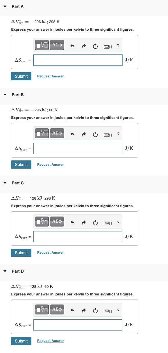 Solved Part A AHX = - 296 kJ: 298 K Express your answer in | Chegg.com