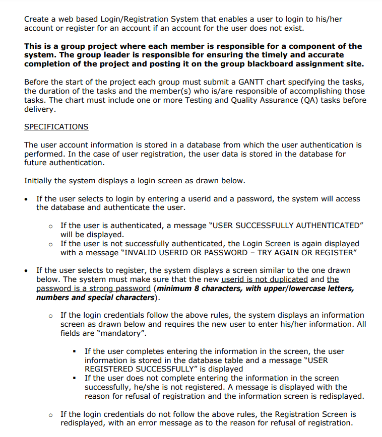 Solved Create a web based Login/Registration System that | Chegg.com