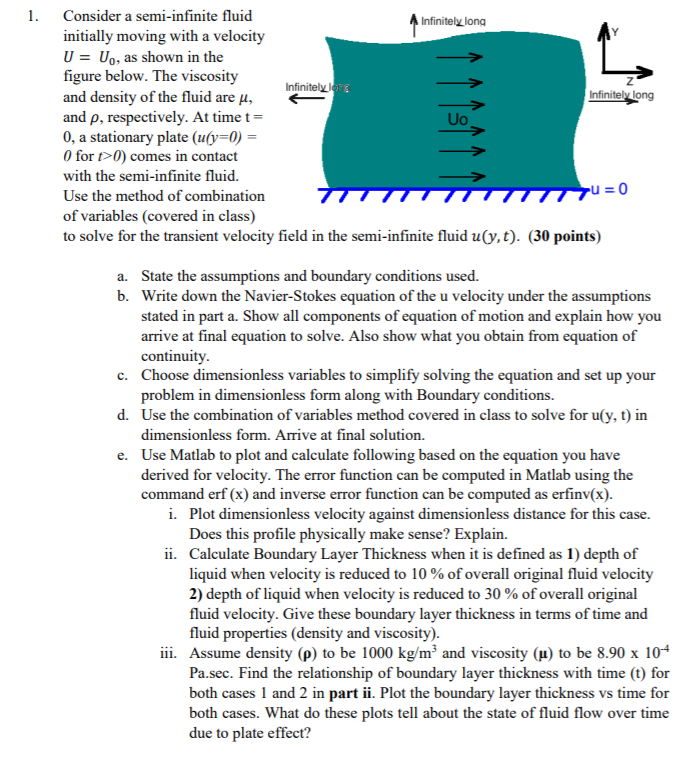 1. V V V Consider a semi-infinite fluid Infinitely | Chegg.com