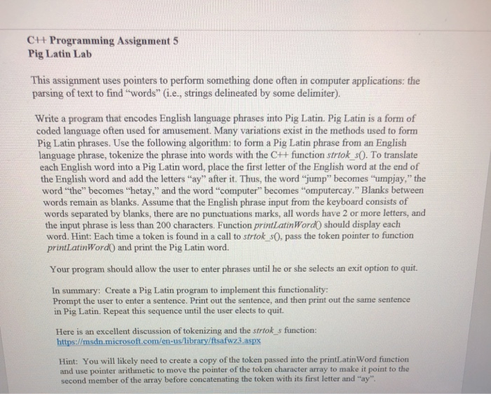 Solved C++ Programming Assignment 5 Pig Latin Lab This | Chegg.com